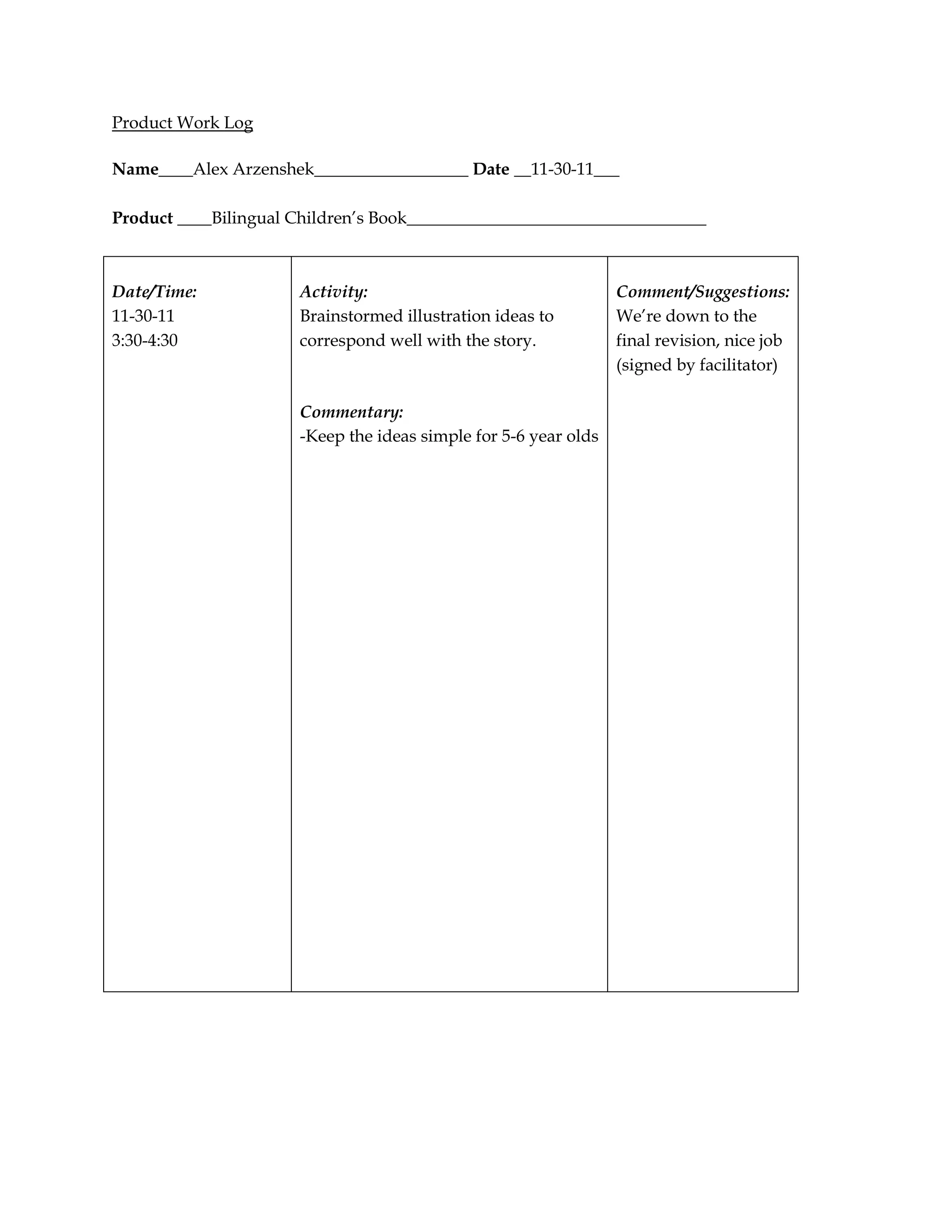 First 5 Hours Work Log | DOCX