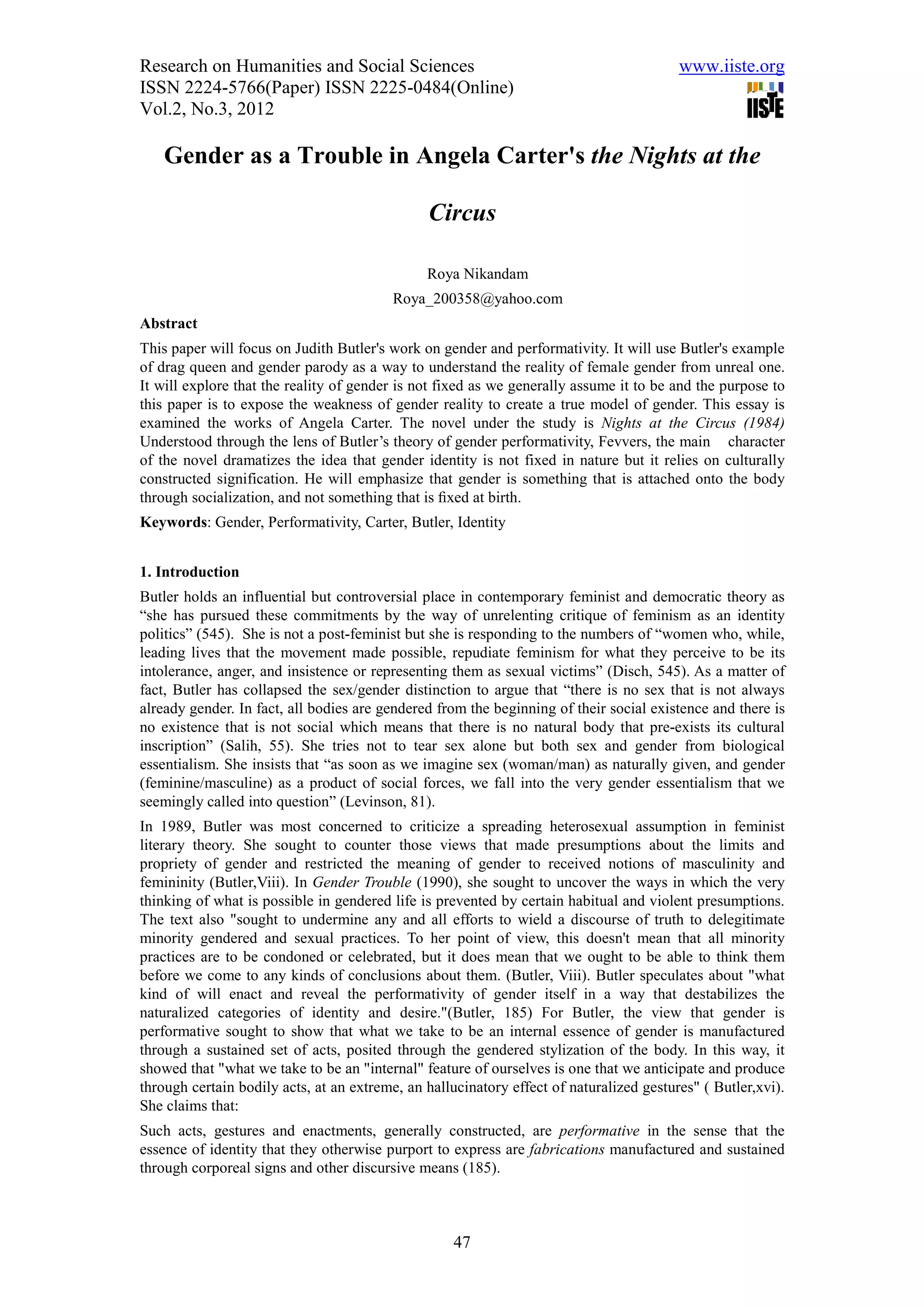 11.[47 51]gender as a trouble in angela carter's the nights at the ...