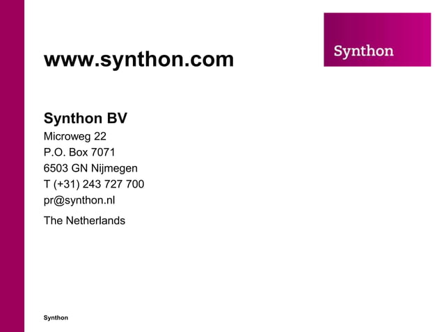 Synthon, The Value Chain of a specialty pharmaceutical company | PPT