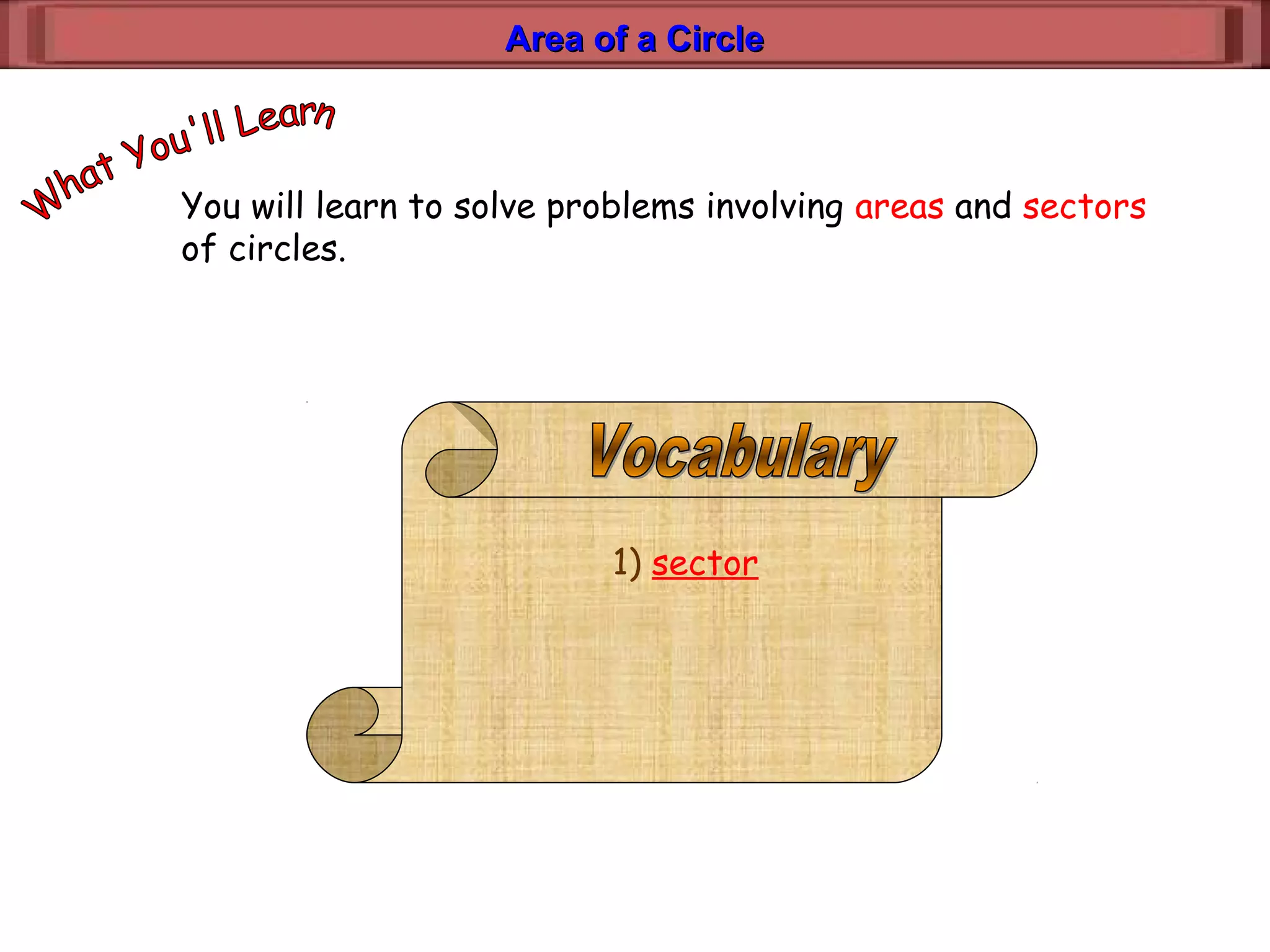 11 5 circumfrence and area of a circle lesson | PPT