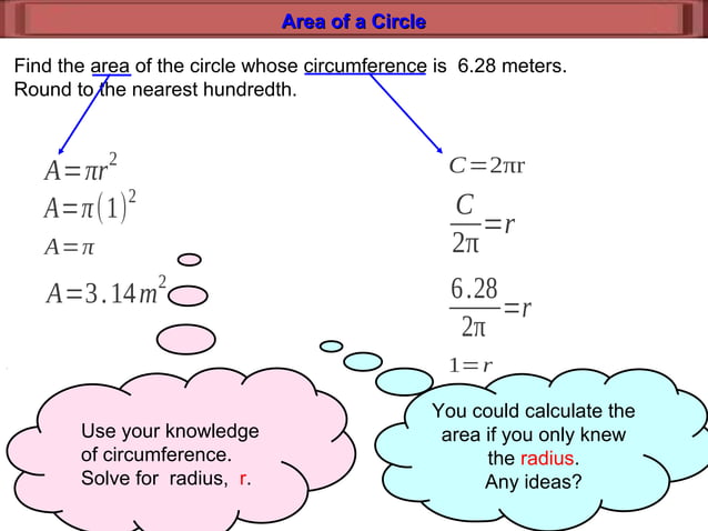 11 5 circumfrence and area of a circle lesson | PPT