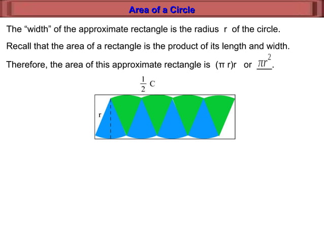 11 5 circumfrence and area of a circle lesson | PPT