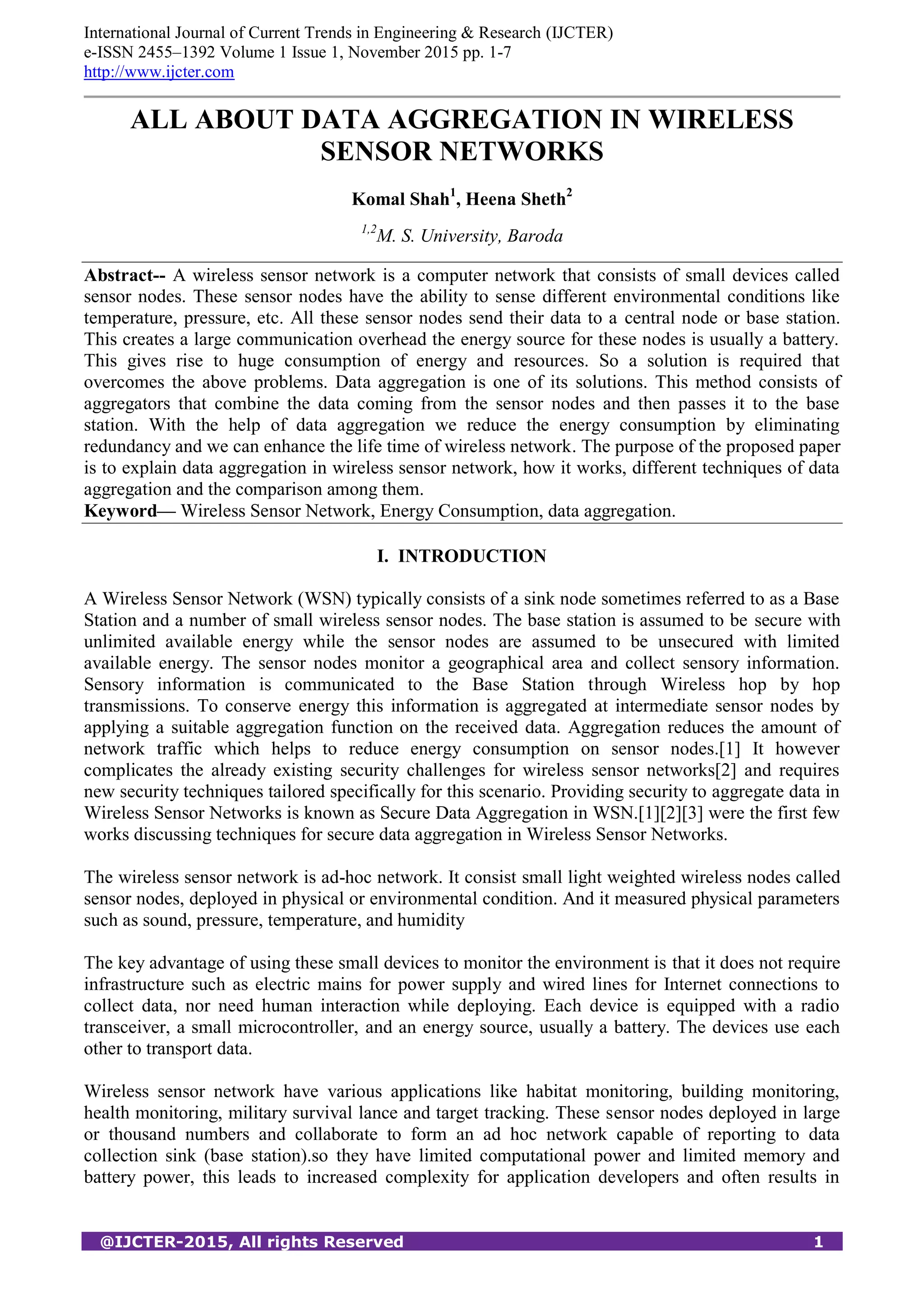 ALL ABOUT DATA AGGREGATION IN WIRELESS SENSOR NETWORKS | PDF