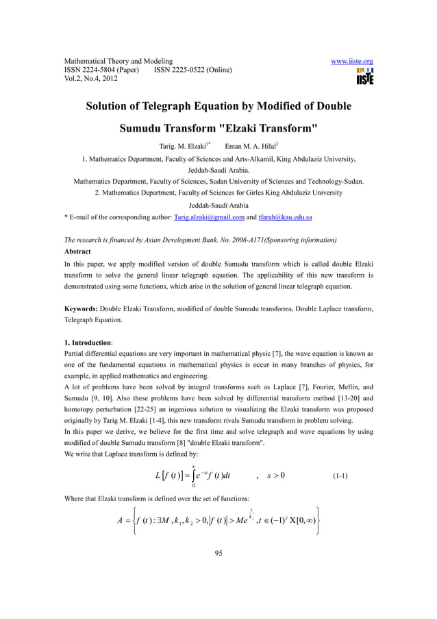 11.[95 103]solution of telegraph equation by modified of double sumudu ...