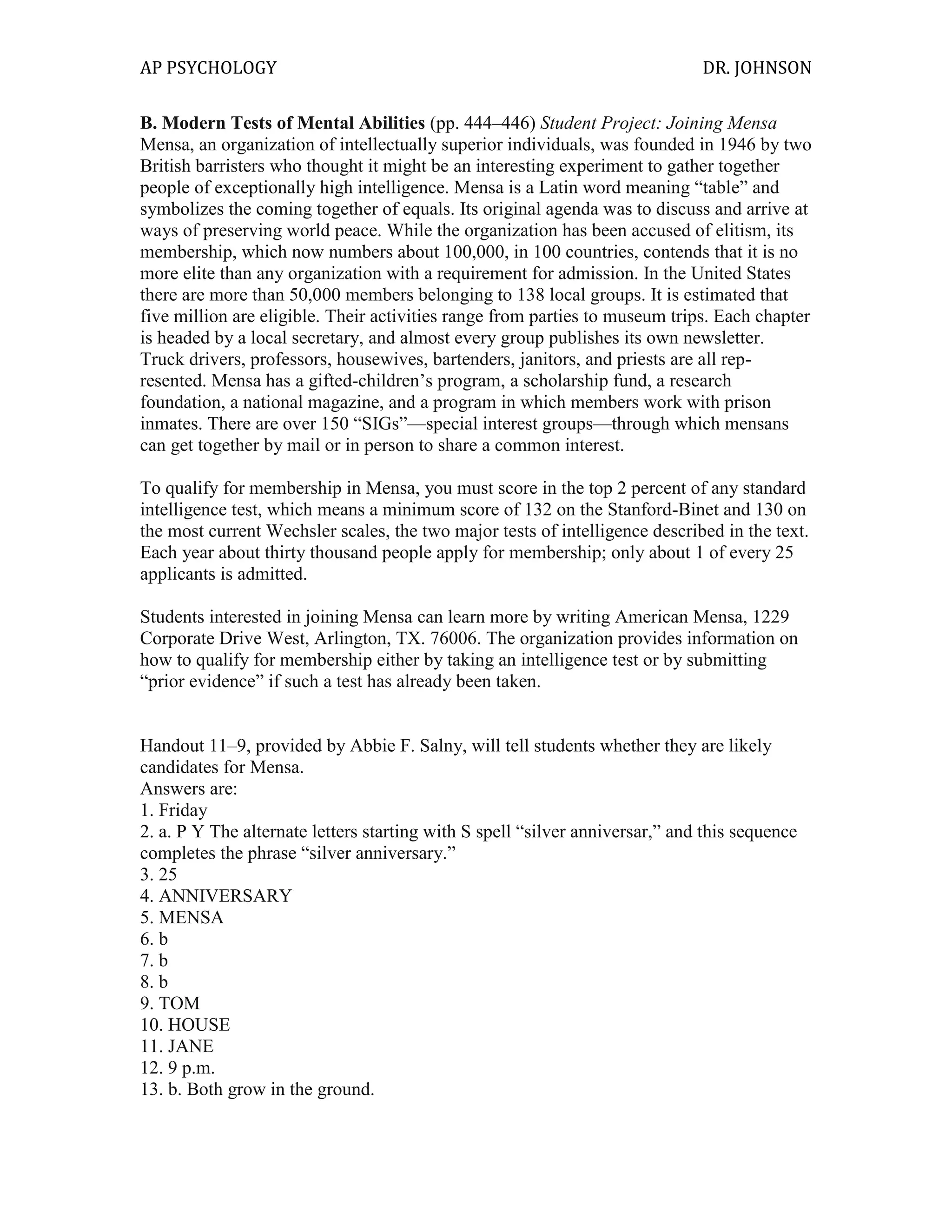 11 9 mensa test | DOCX