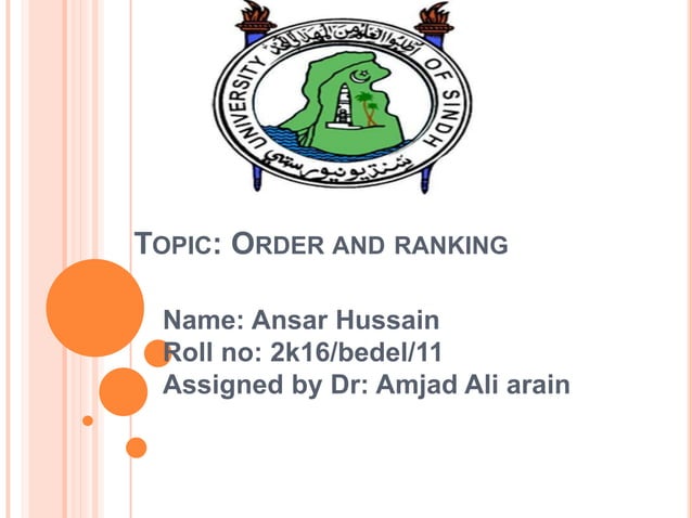 Order and Ranking | PPTX | Education