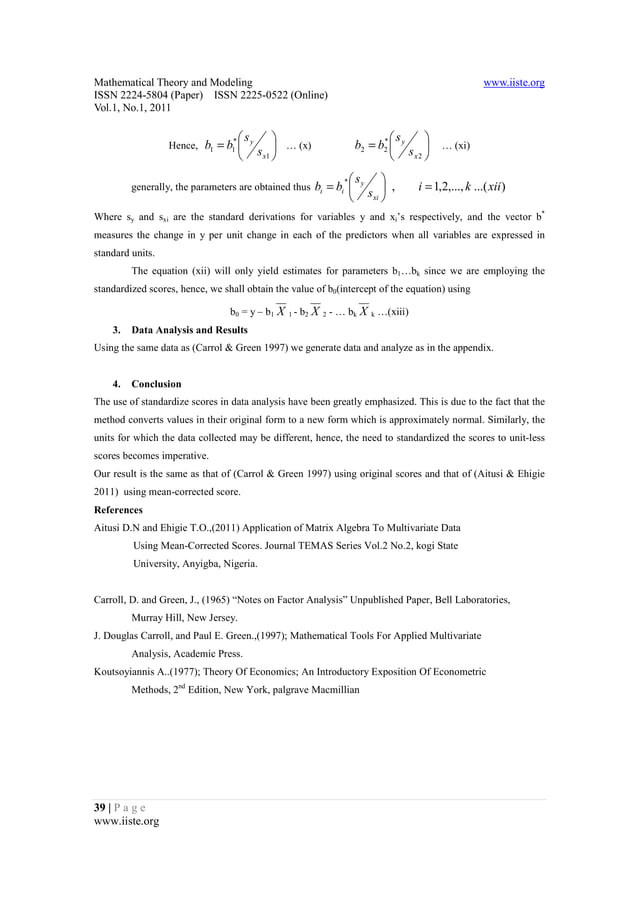 11.application of matrix algebra to multivariate data using standardize scores | PDF ...