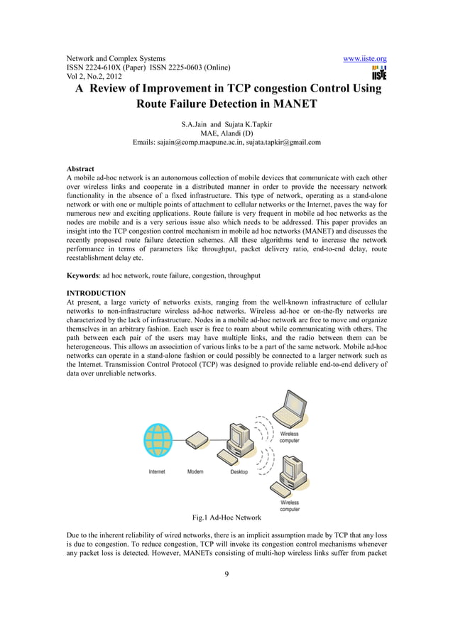 11.a review of improvement in tcp congestion control using route failure detection in manet | PDF