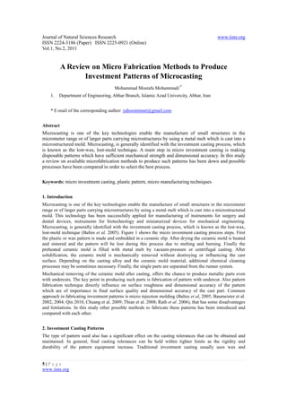 11.a review on micro fabrication methods to produce investment patterns of microcasting | PDF