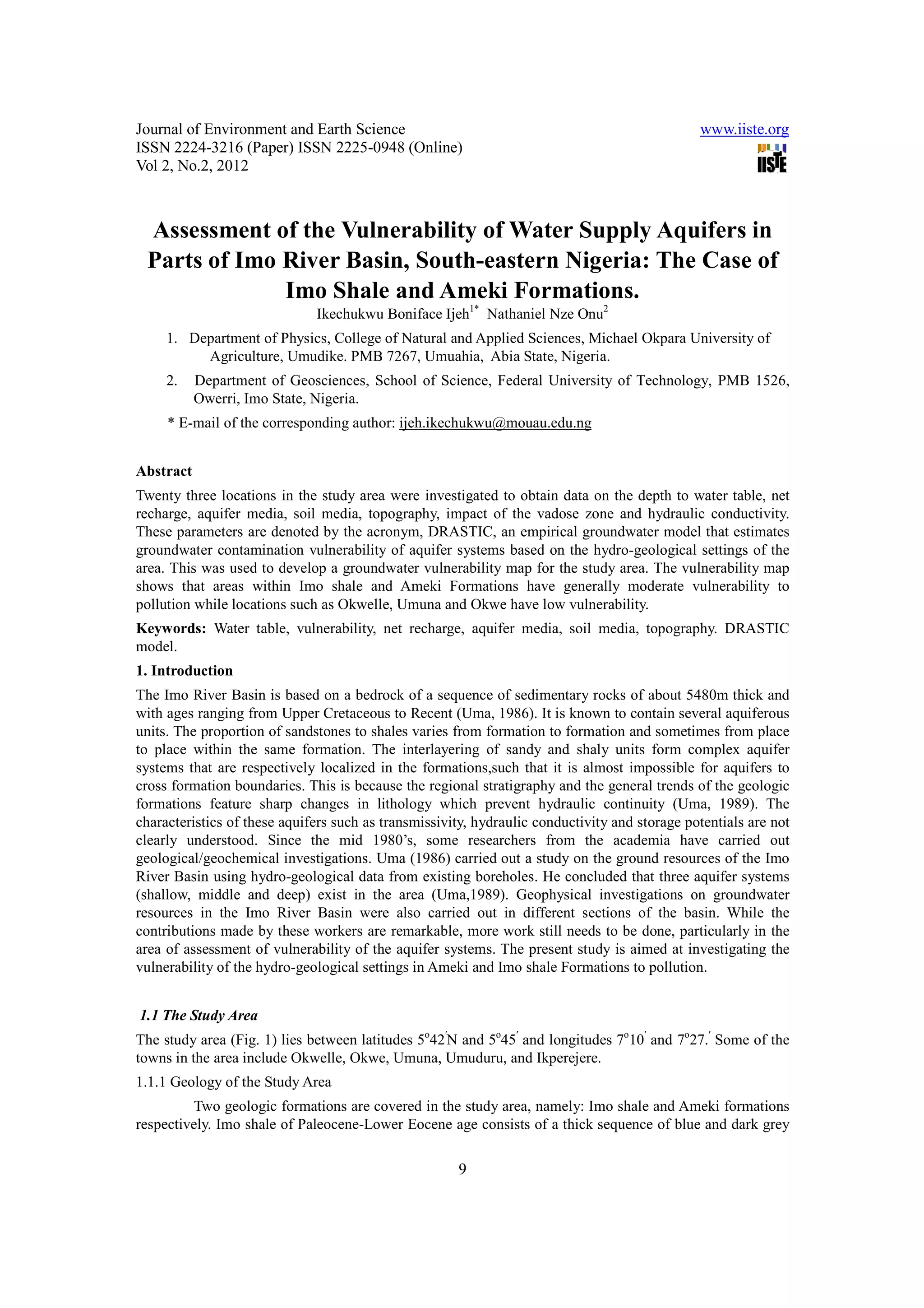 11.assessment of the vulnerability of water supply aquifers in parts of ...