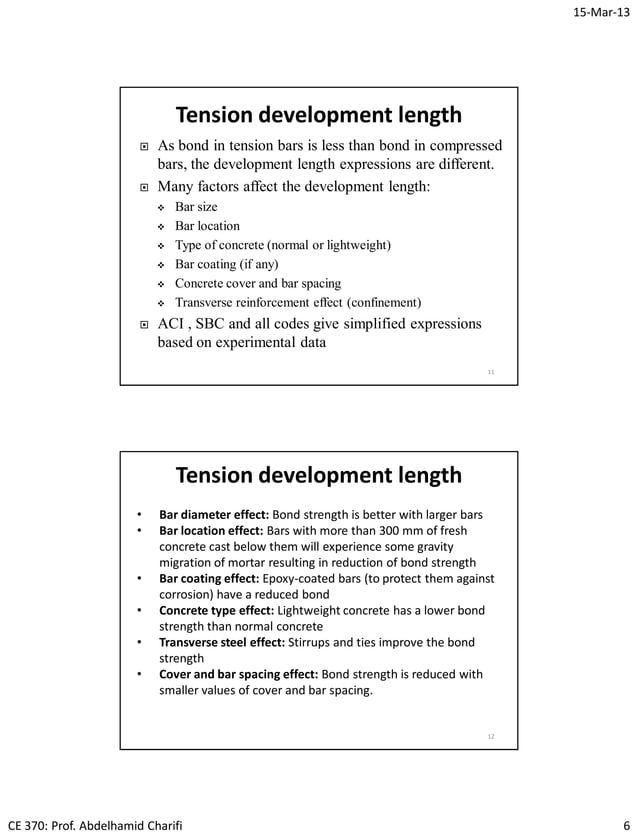 Lec10 Bond and Development Length (Reinforced Concrete Design I & Prof ...