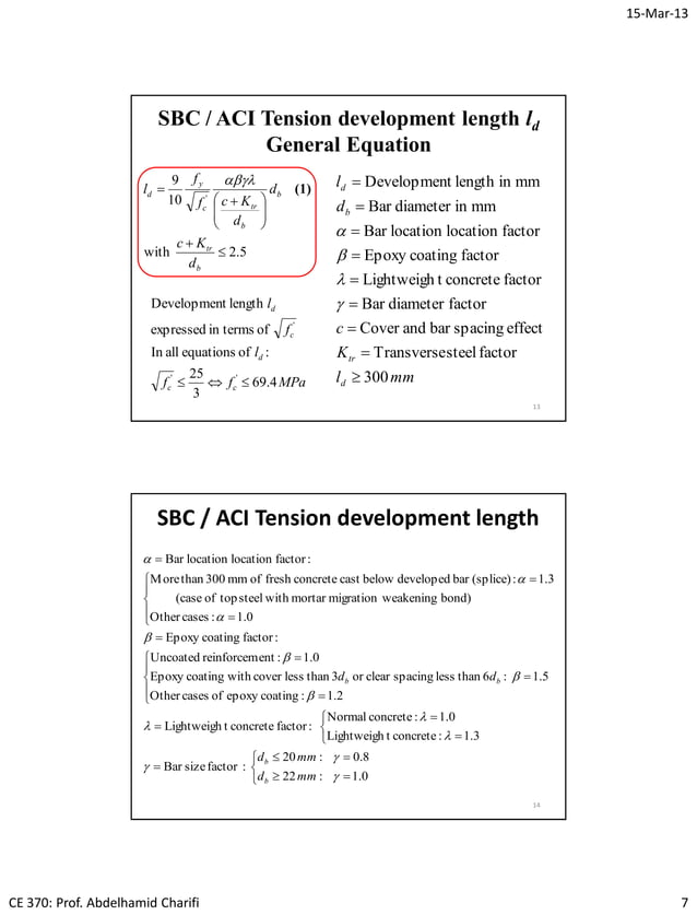 Lec10 Bond and Development Length (Reinforced Concrete Design I & Prof ...