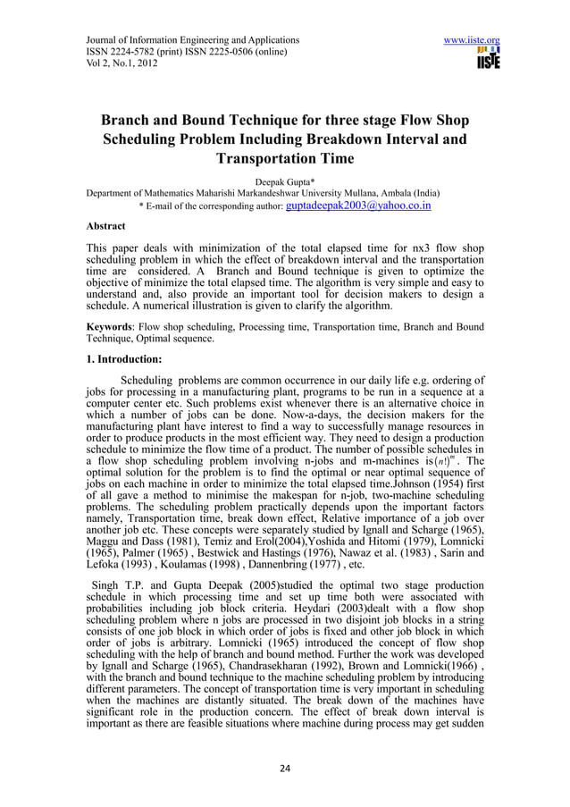 11.branch and bound technique for three stage flow shop scheduling problem including breakdown ...