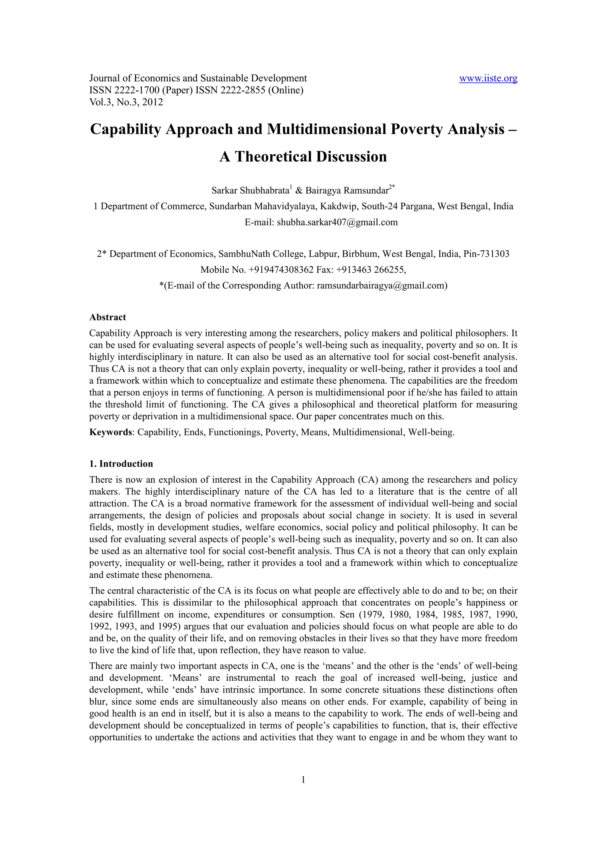 11.capability approach and multidimensional poverty analysis | PDF