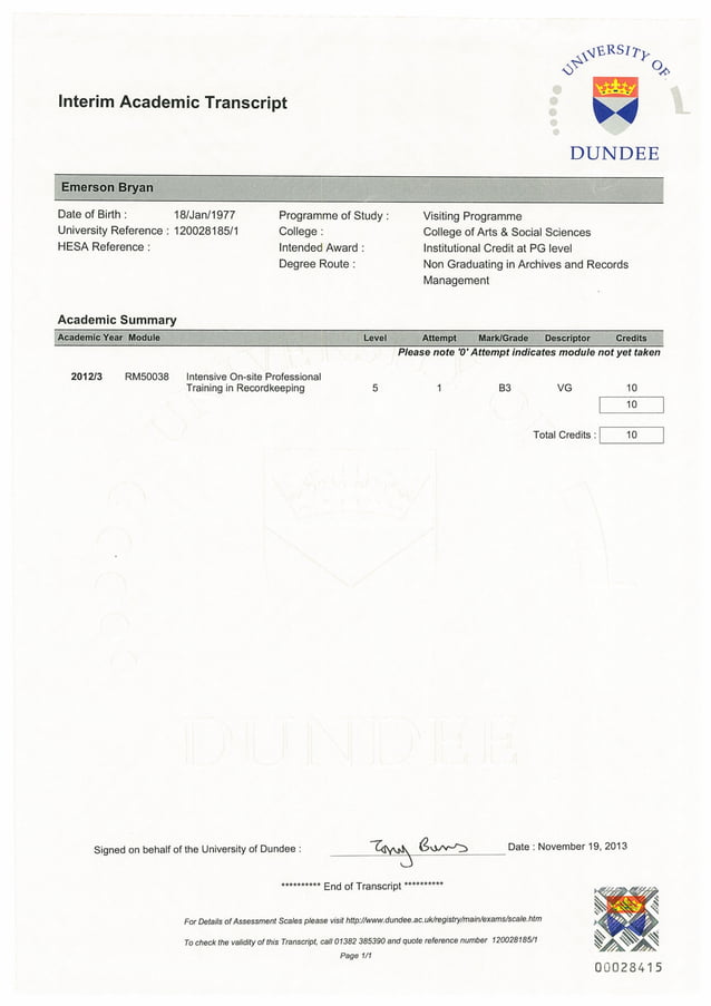 University Academic Transcript: Recordkeeping | PDF