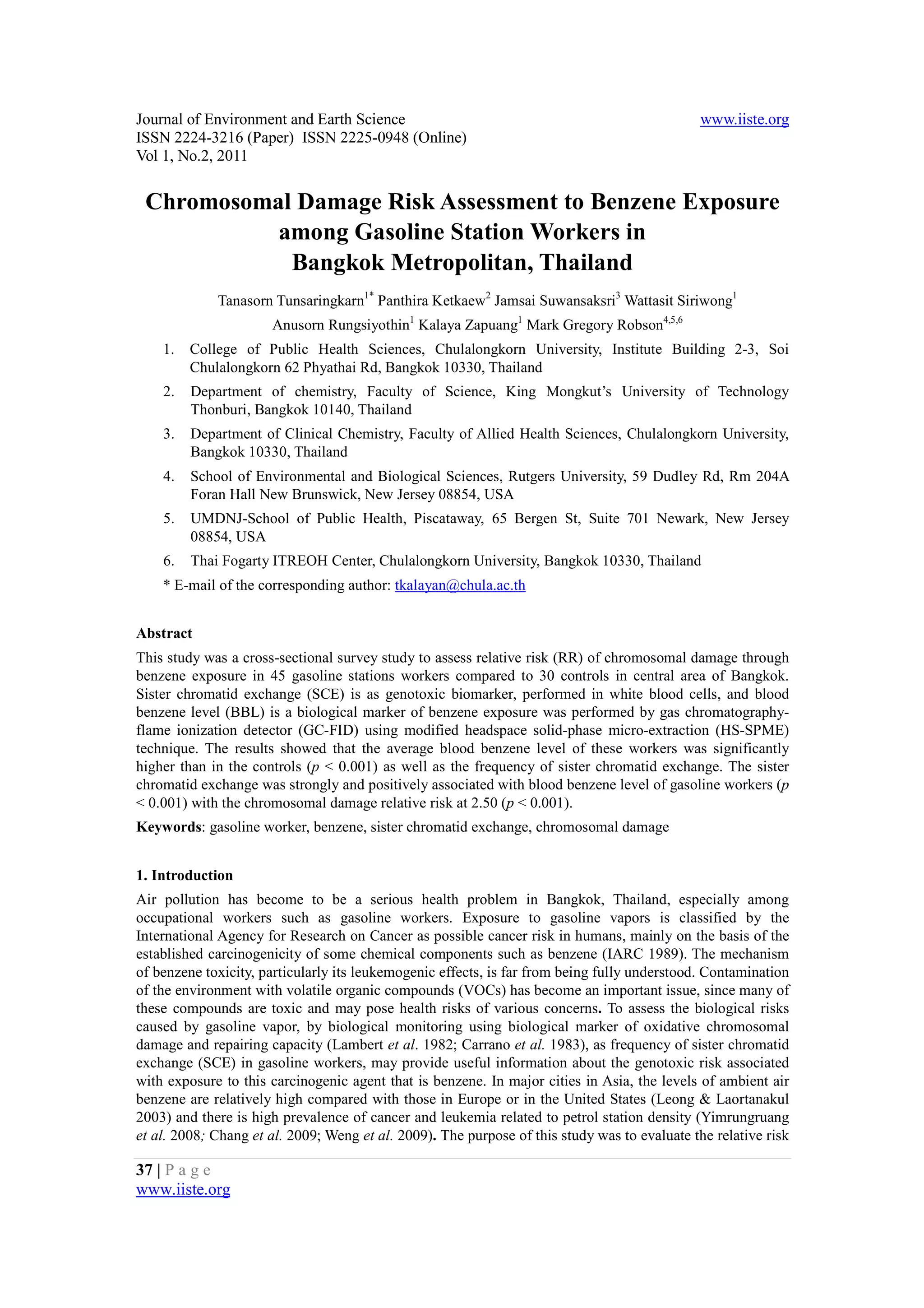 11.chromosomal damage risk assessment to benzene exposure | PDF