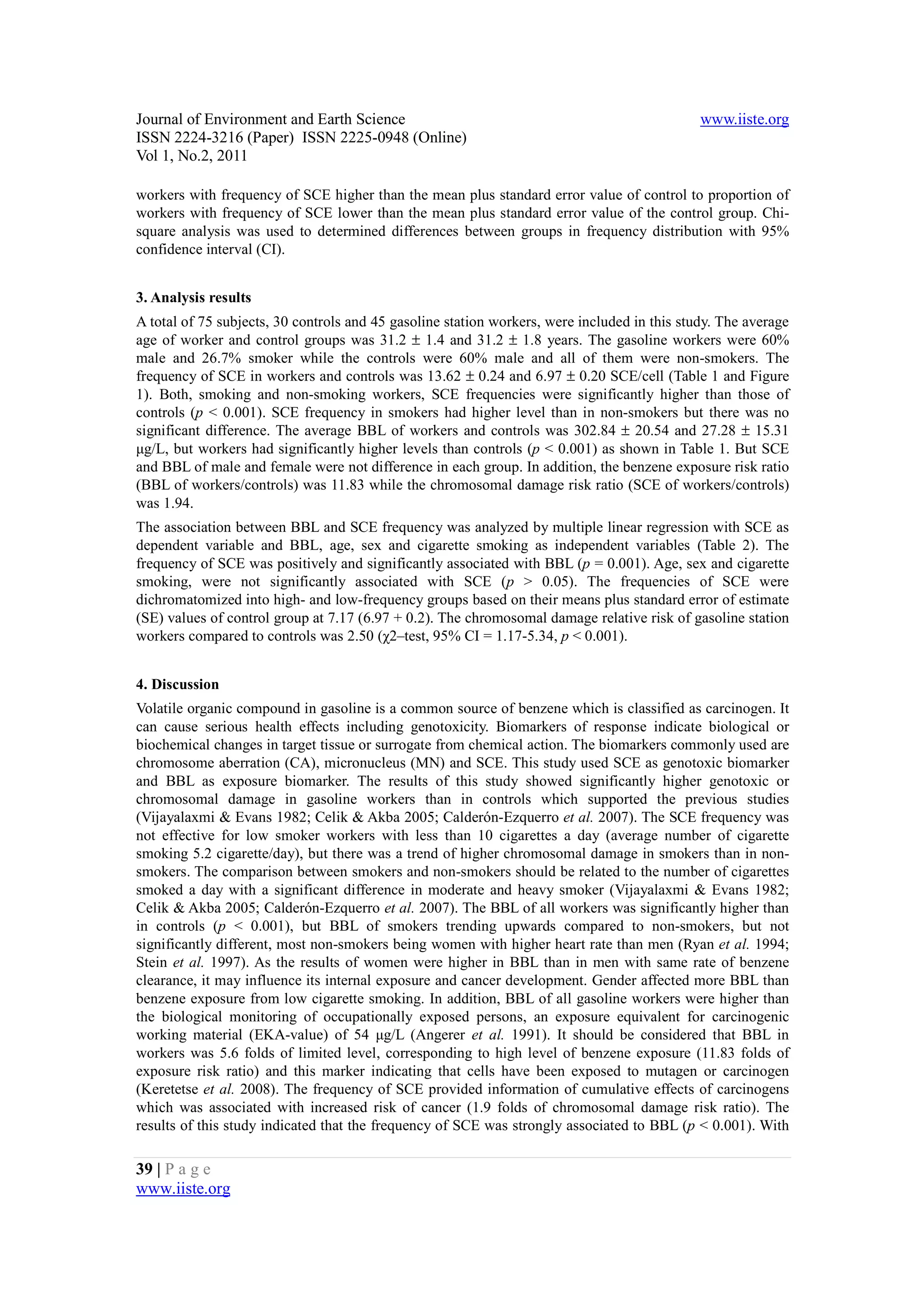 11.chromosomal damage risk assessment to benzene exposure | PDF