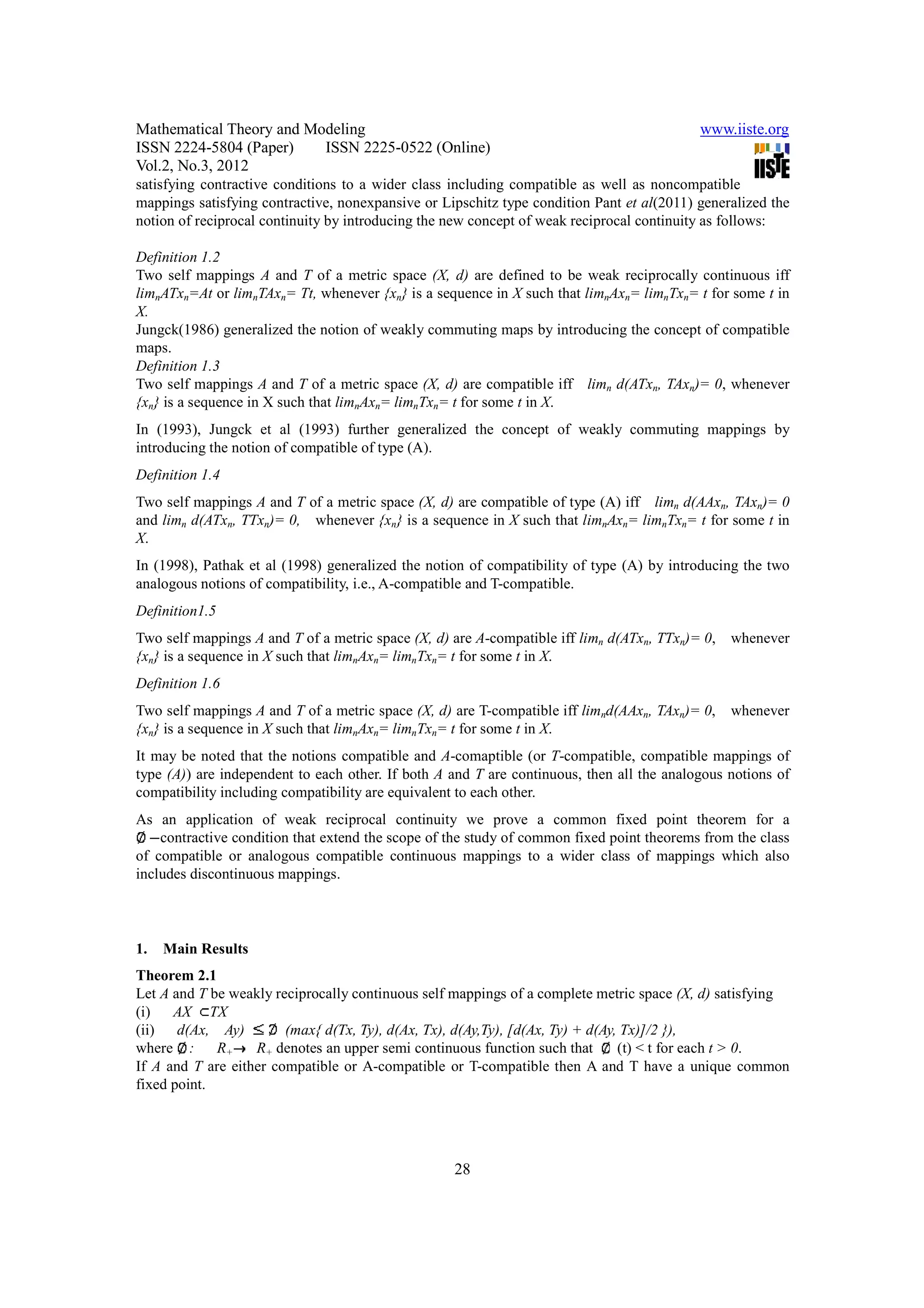Mon Fixed Points Of Weakly Reciprocally Continuous Maps Using A