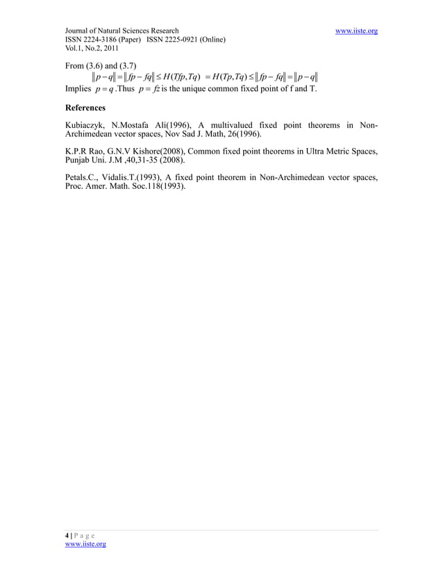 Mon Fixed Point Theorems In Non Archimedean Normed Space Pdf Science