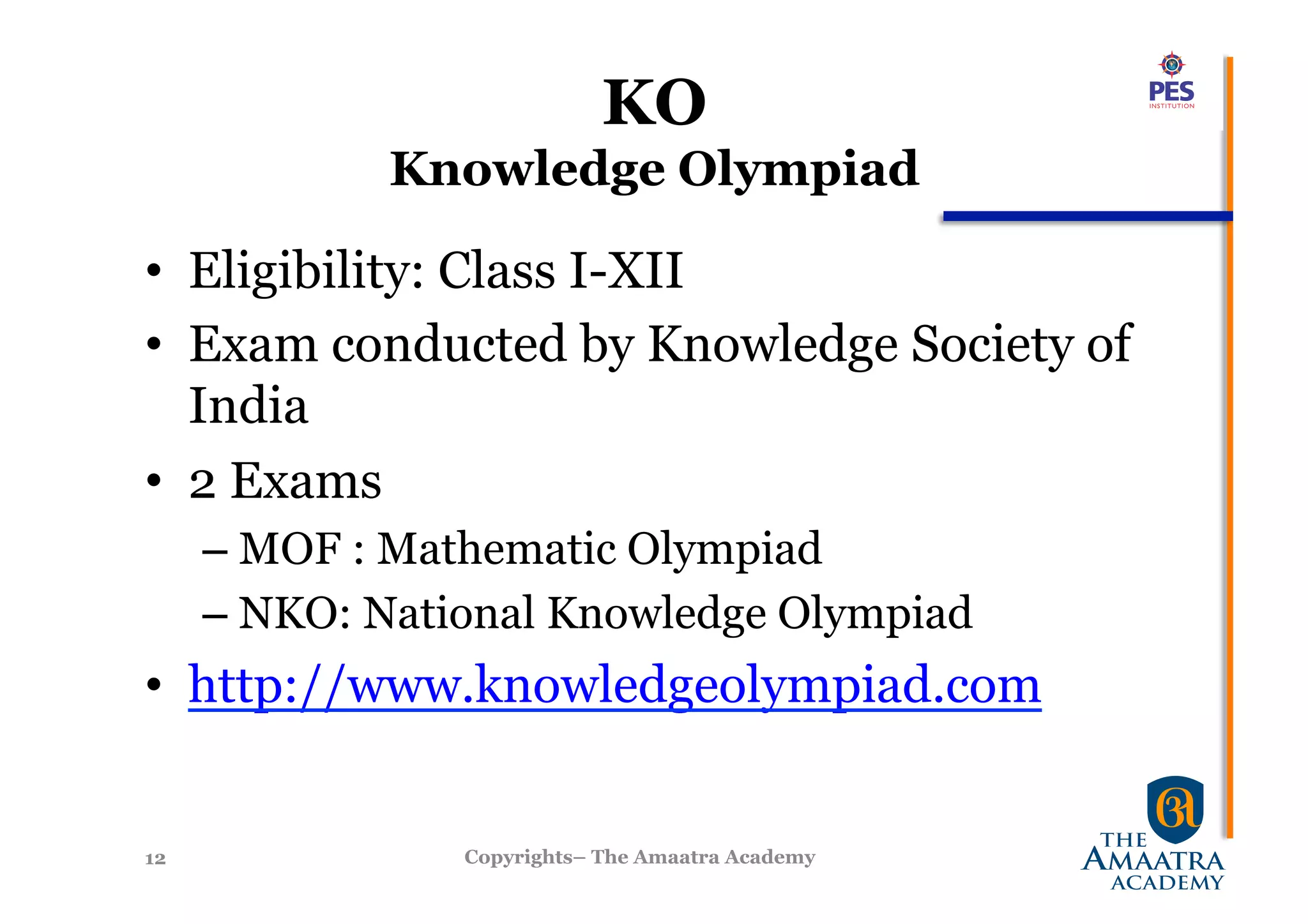 List of all Competitive Exams at School Level | PDF