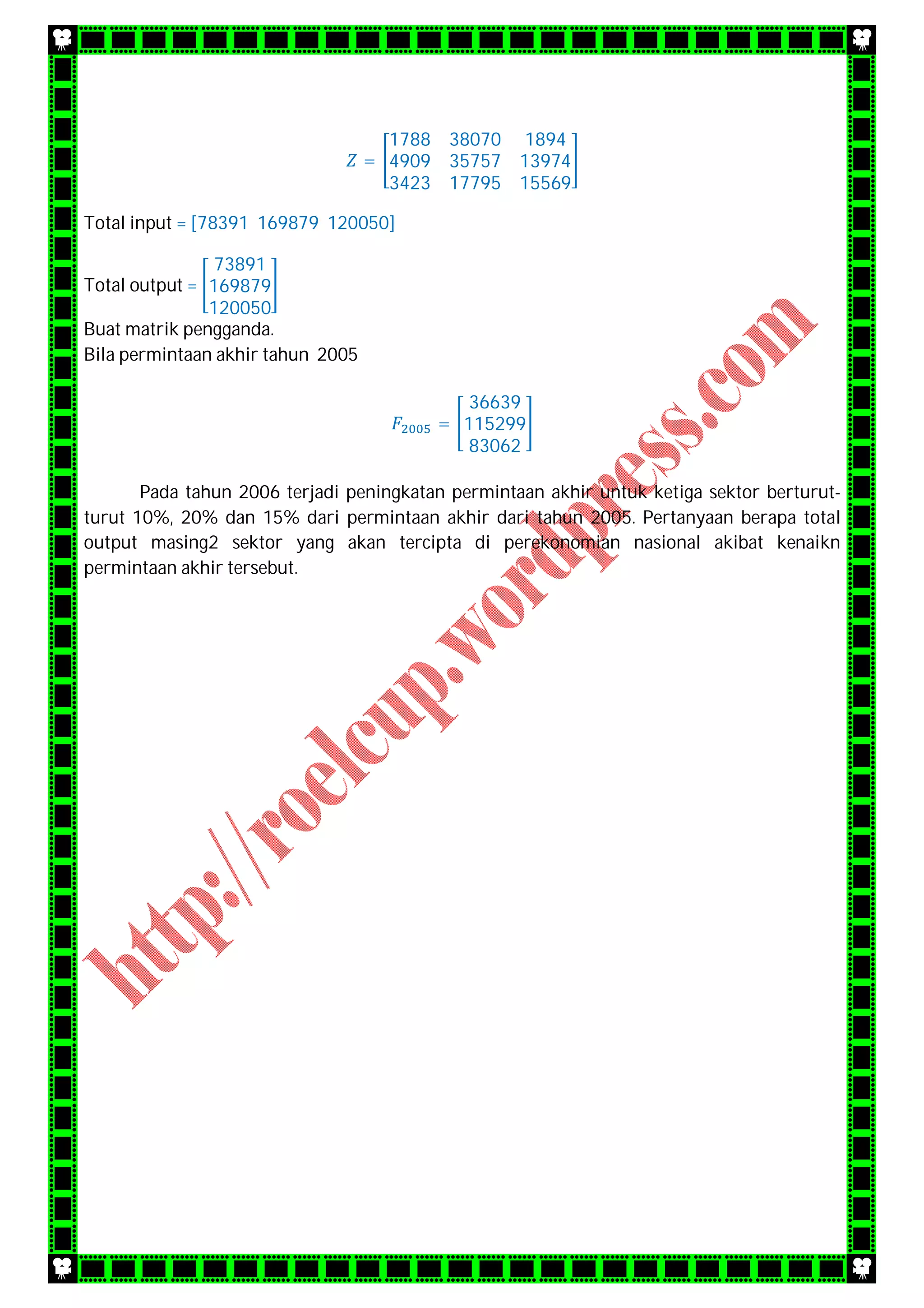 Dampak Matrik Pengganda [I-A] dan Efek Perubahan Eksogen Terhadap Tabel Input-Output | PDF