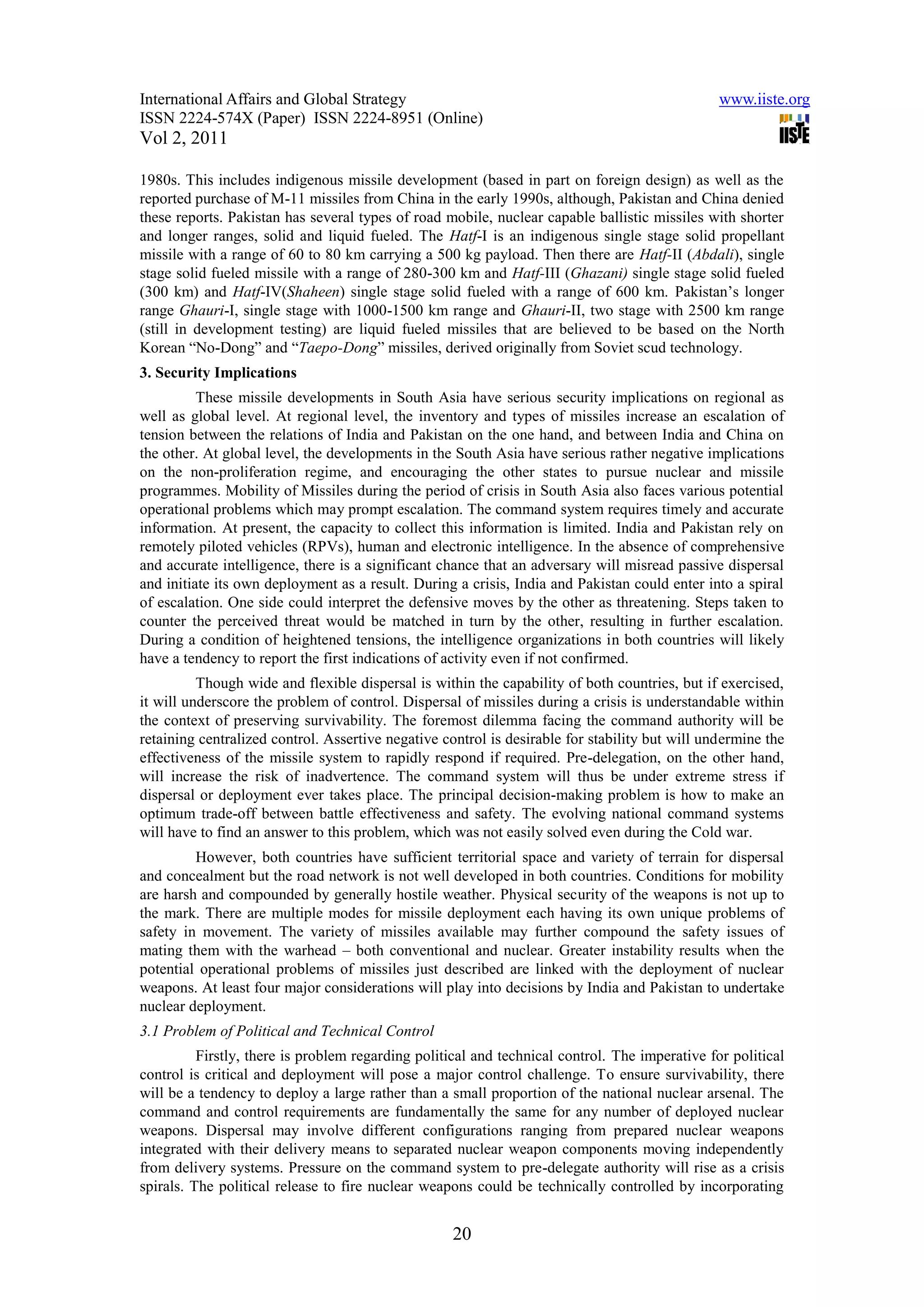 11.dangers of missile race in south asia an india pakistan perspective | PDF