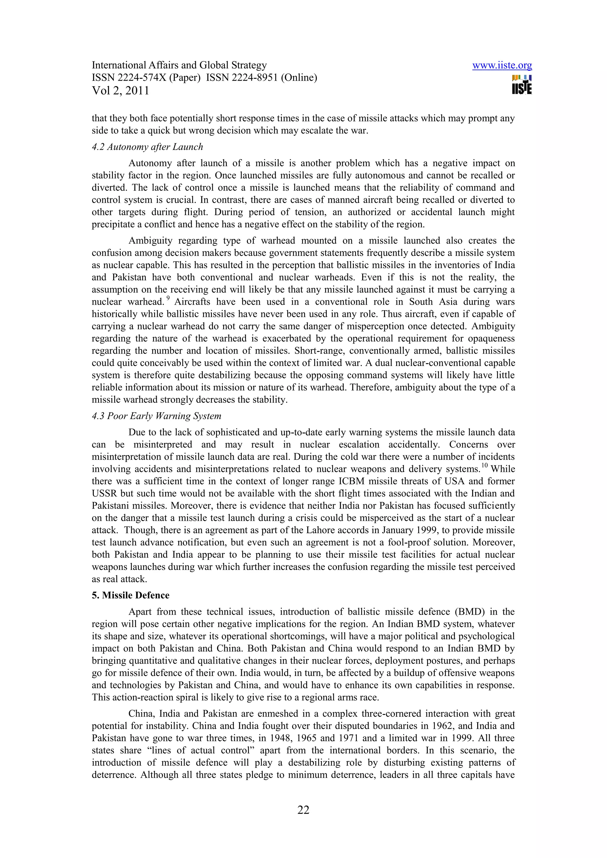 11.dangers of missile race in south asia an india pakistan perspective ...