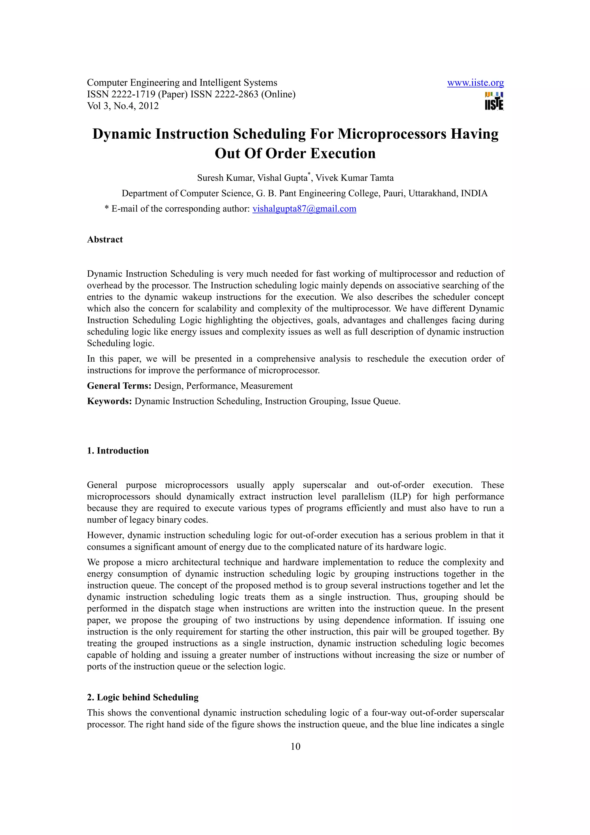 11dynamic Instruction Scheduling For Microprocessors Having Out Of