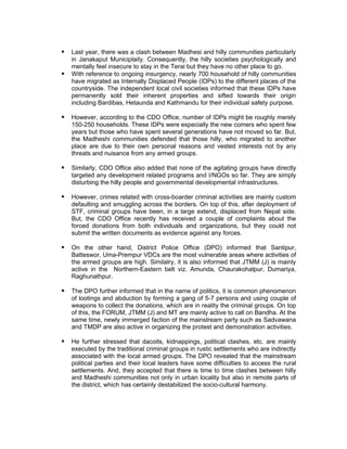 11 east terai situaition assessment | DOC | War and Conflicts