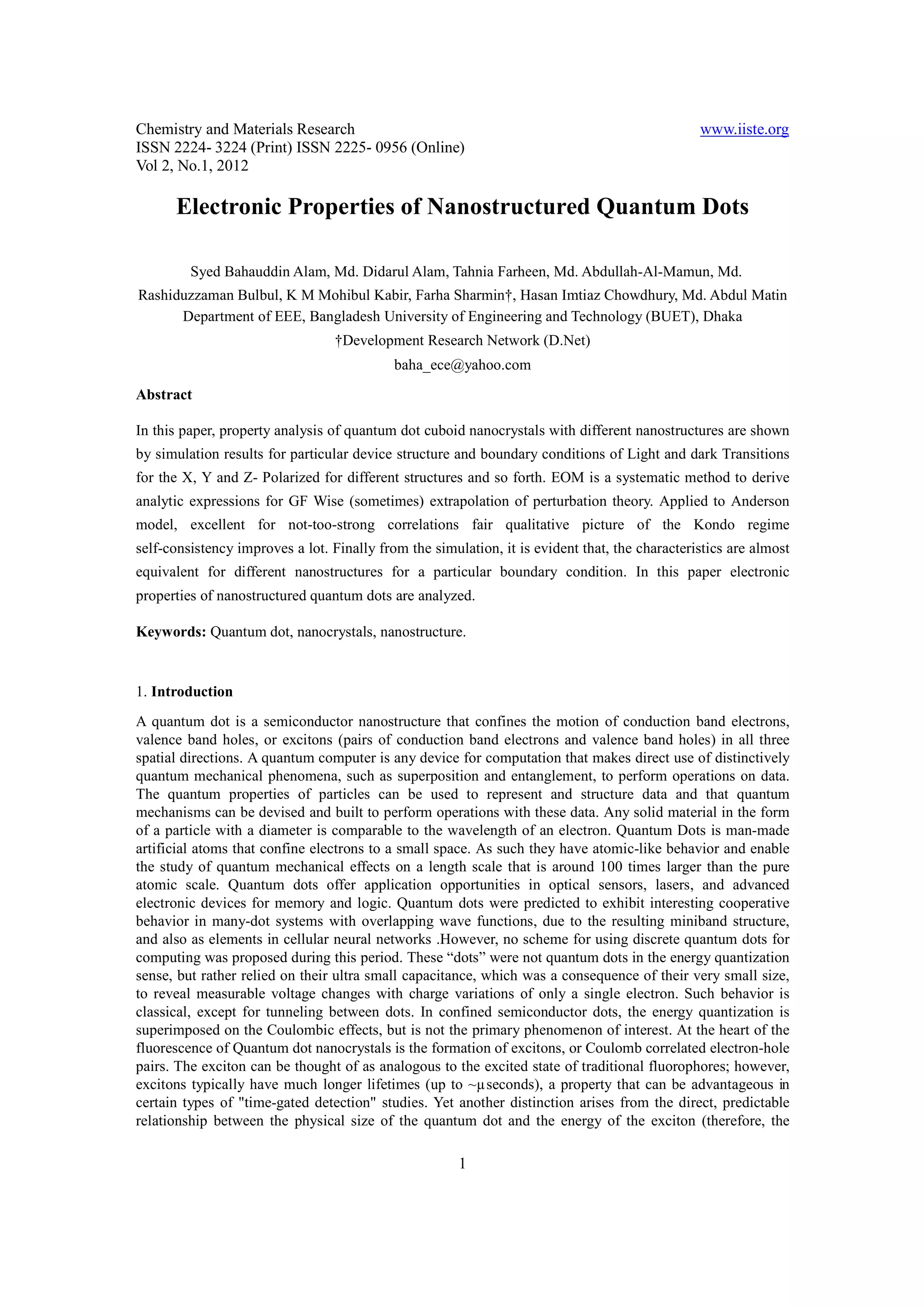 11.electronic properties of nanostructured quantum dots | PDF