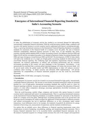 11.emergence of international financial reporting standard in india accounting scenario | PDF ...