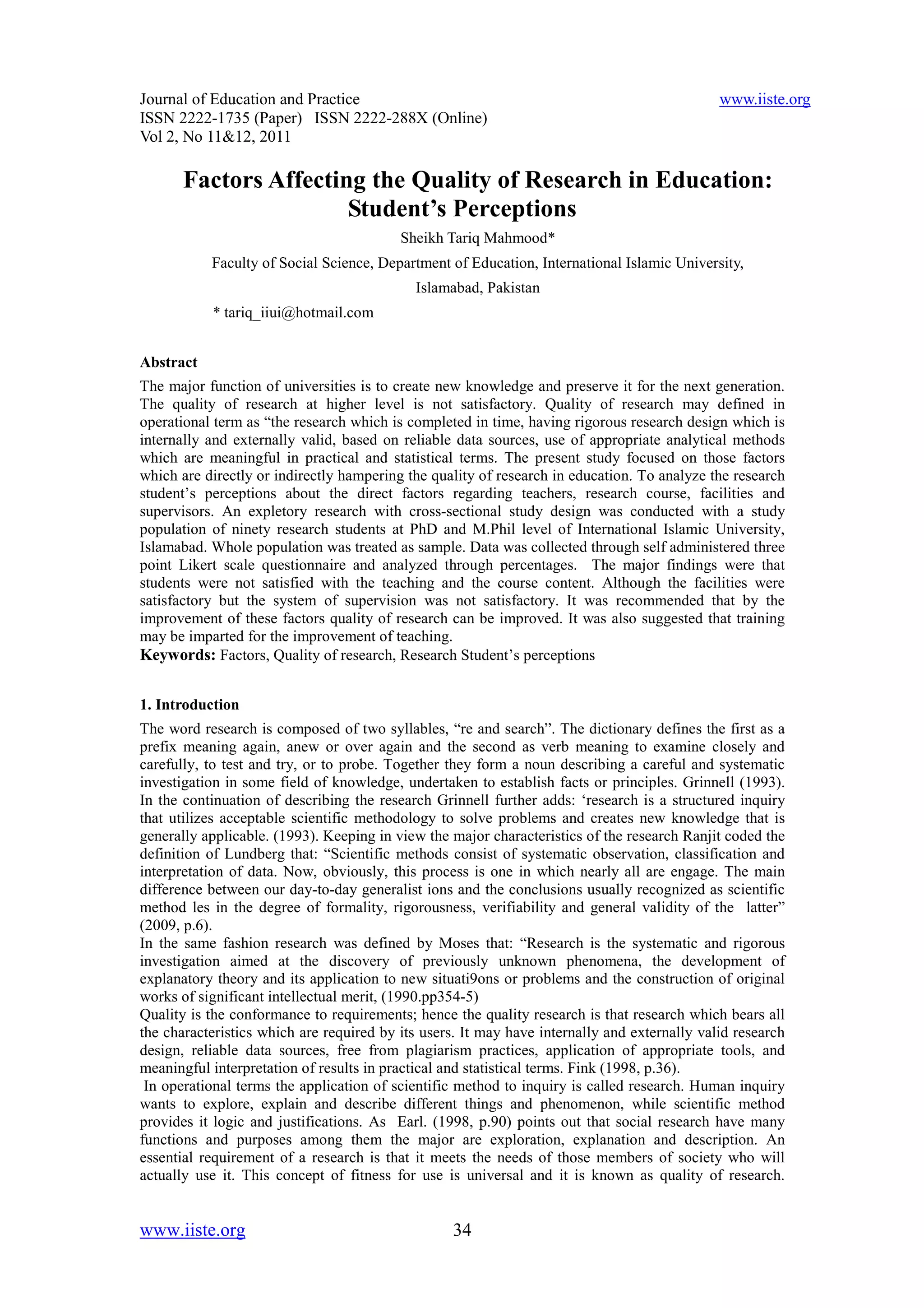 11.factors affecting the quality of research in education | PDF