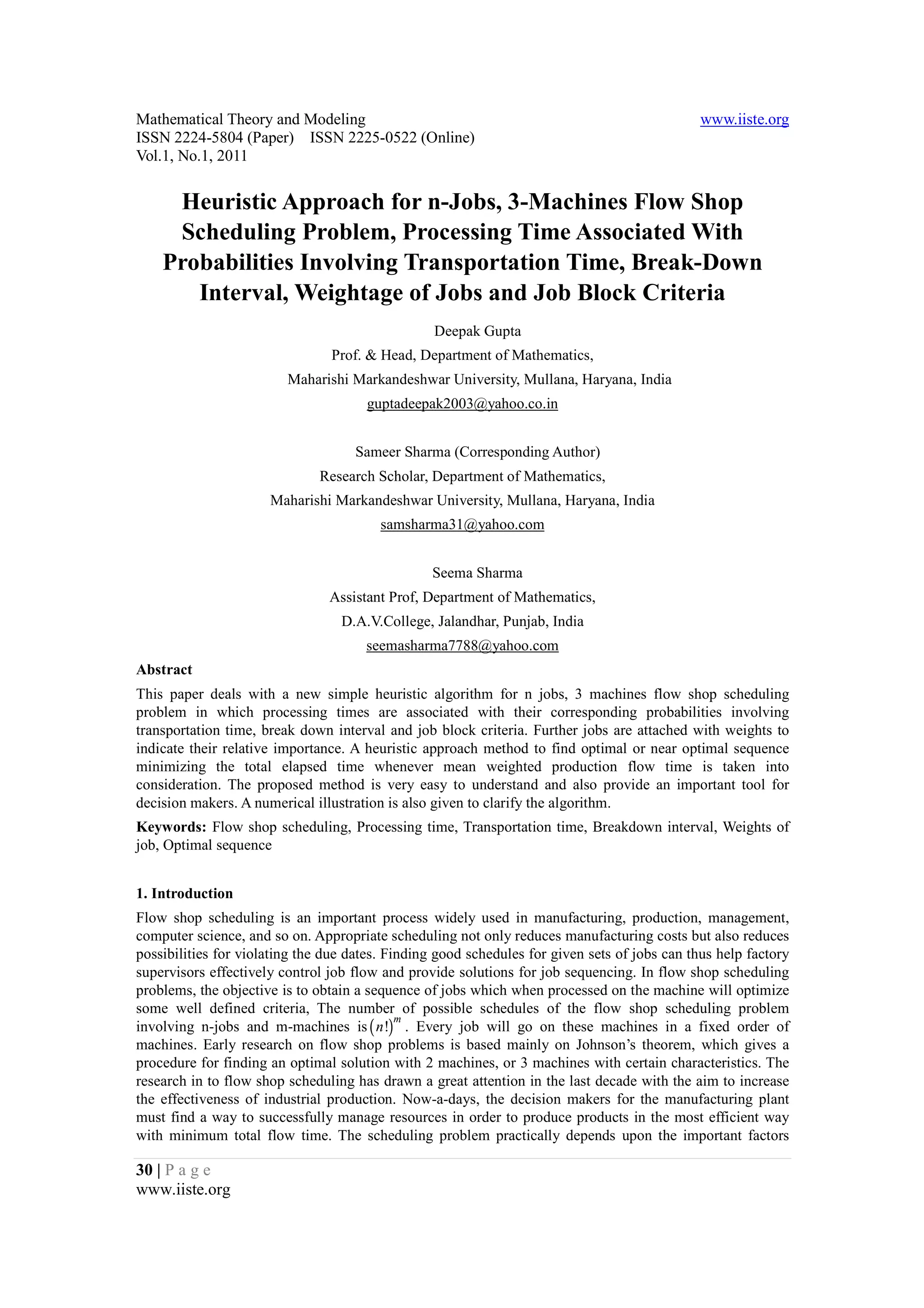 11.flow shop scheduling problem, processing time associated with probabilities involving | PDF