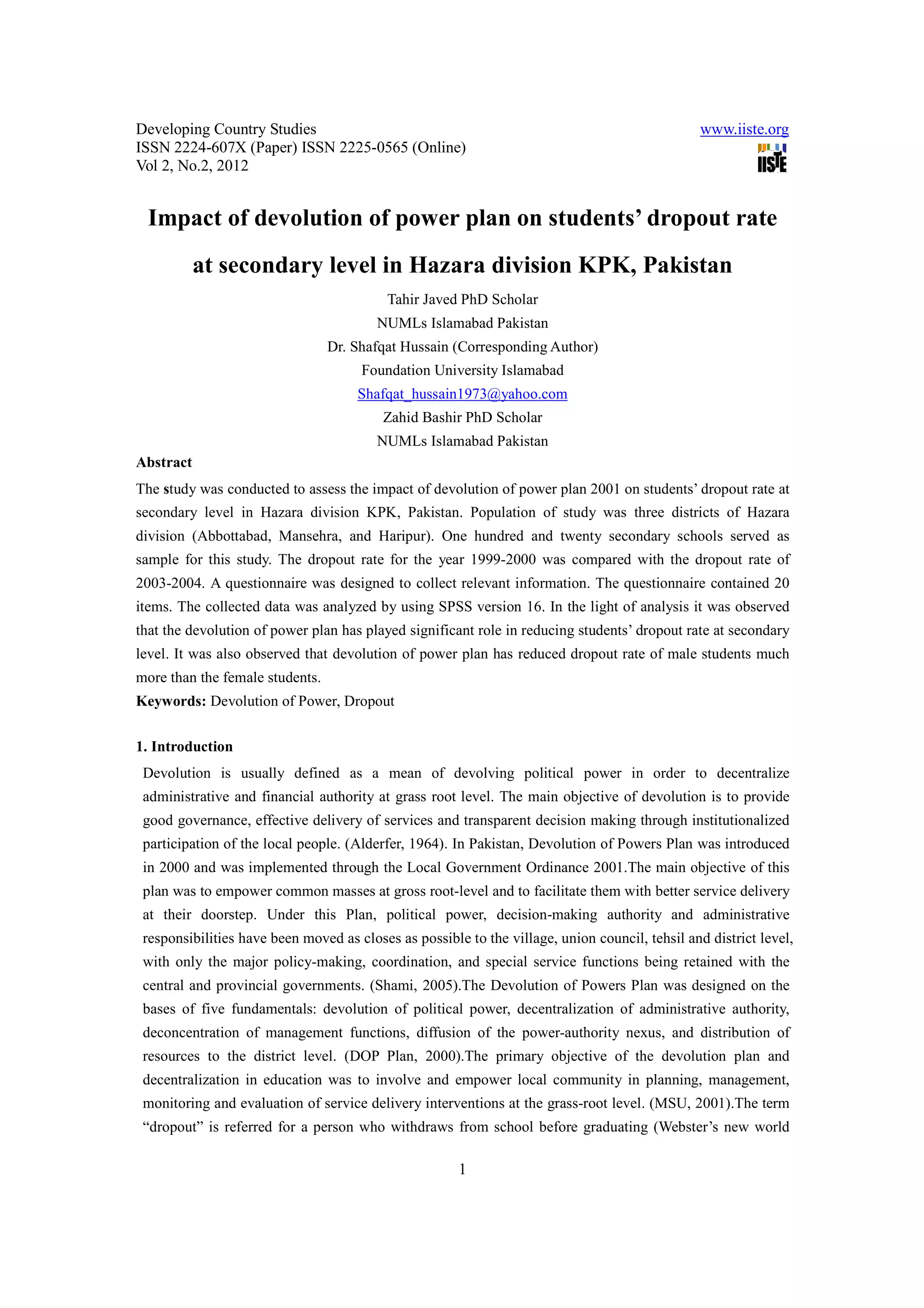 11.impact of devolution of power plan on students | PDF