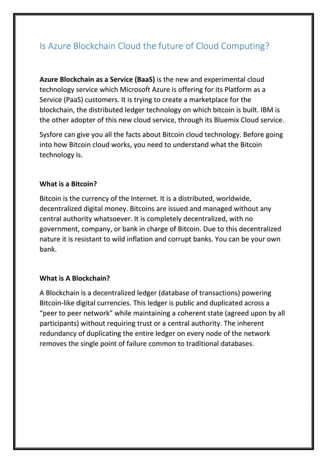 Is Azure Blockchain Cloud the Future of Cloud Computing | Sysfore | PDF