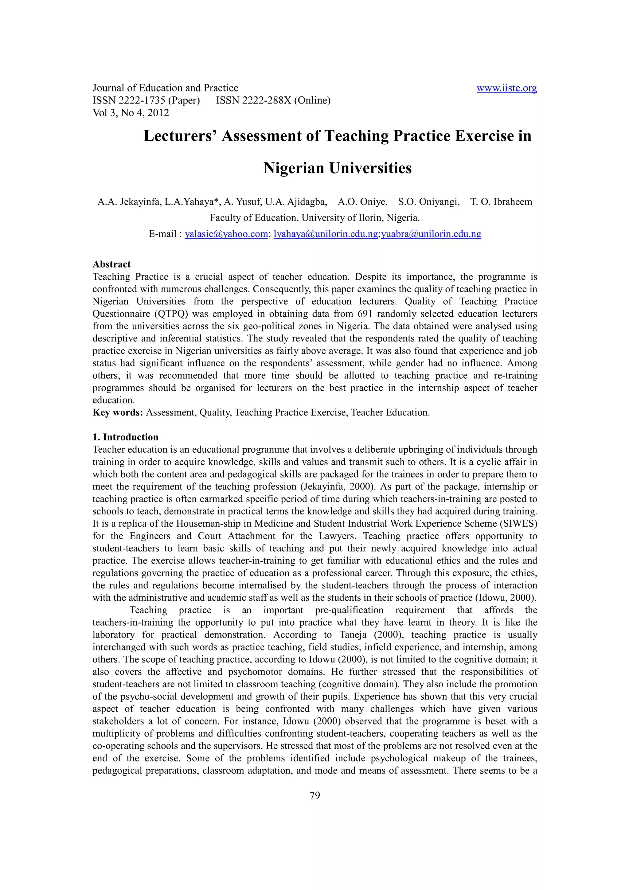 11.lecturers assessment of teaching practice exercise | PDF