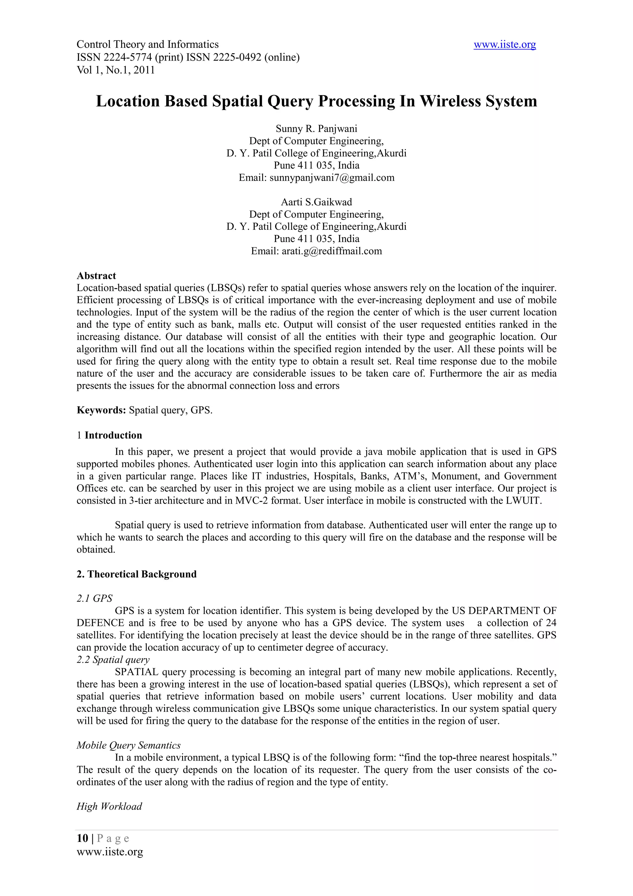 11 Location Based Spatial Query Processing In Wireless System Pdf