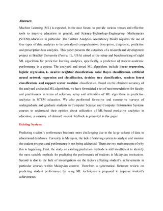 machine learning based predictive analytics of student academic ...