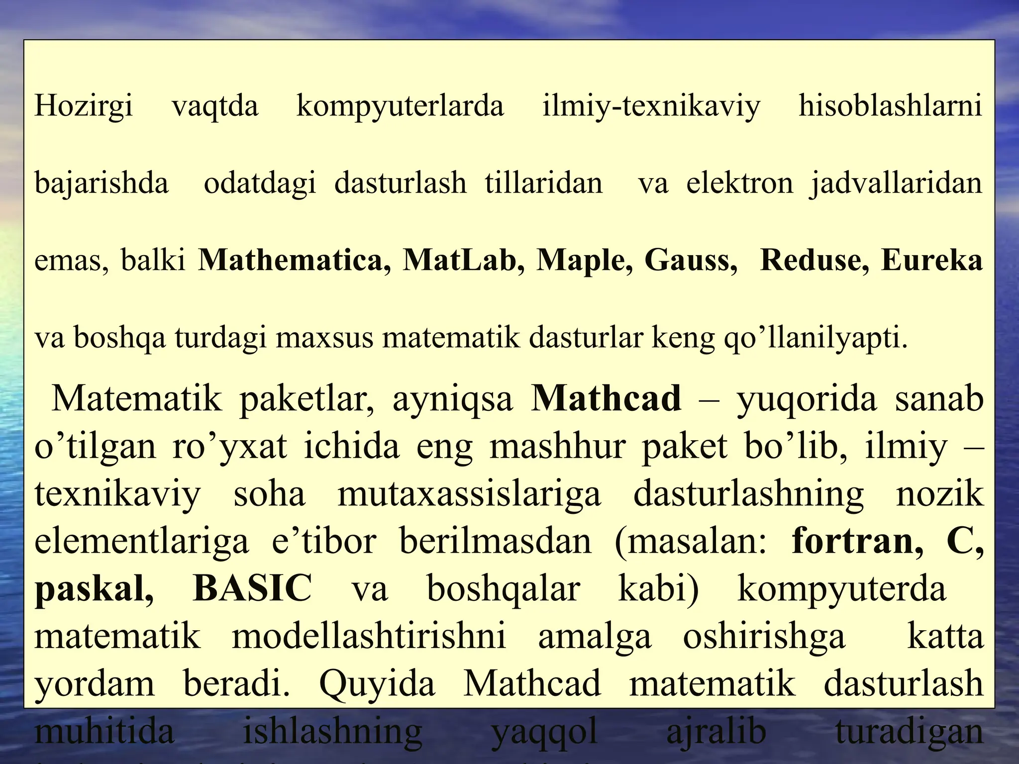 11-Maruza_INA_Mathcad Amaliy dasturiy paketi.ppt