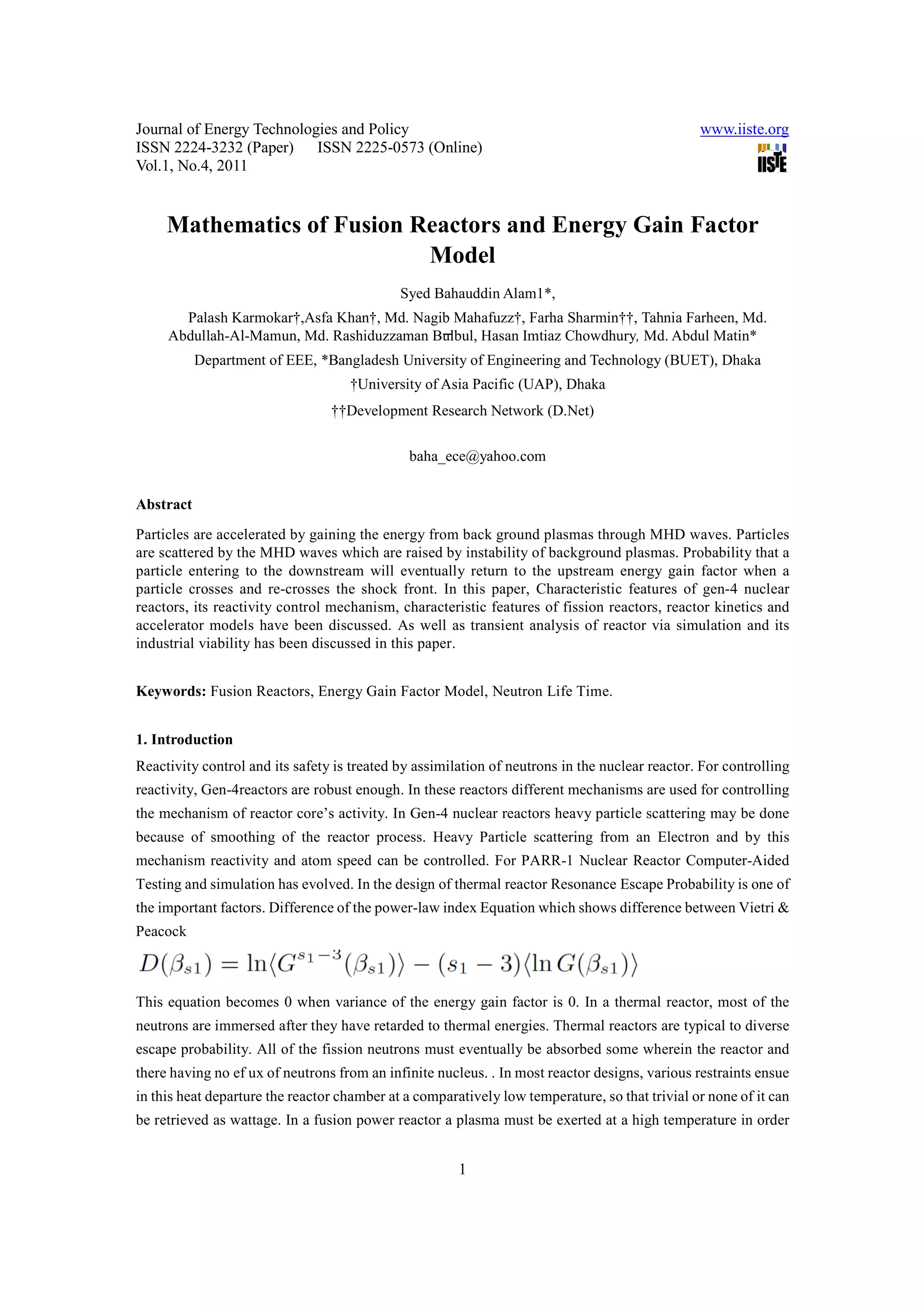 11.mathematics of fusion reactors and energy gain factor model | PDF