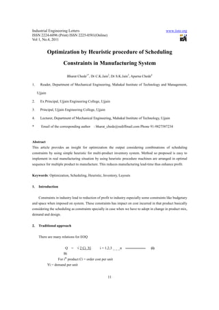 11.optimization by heuristic procedure of scheduling constraints in manufacturing system | PDF