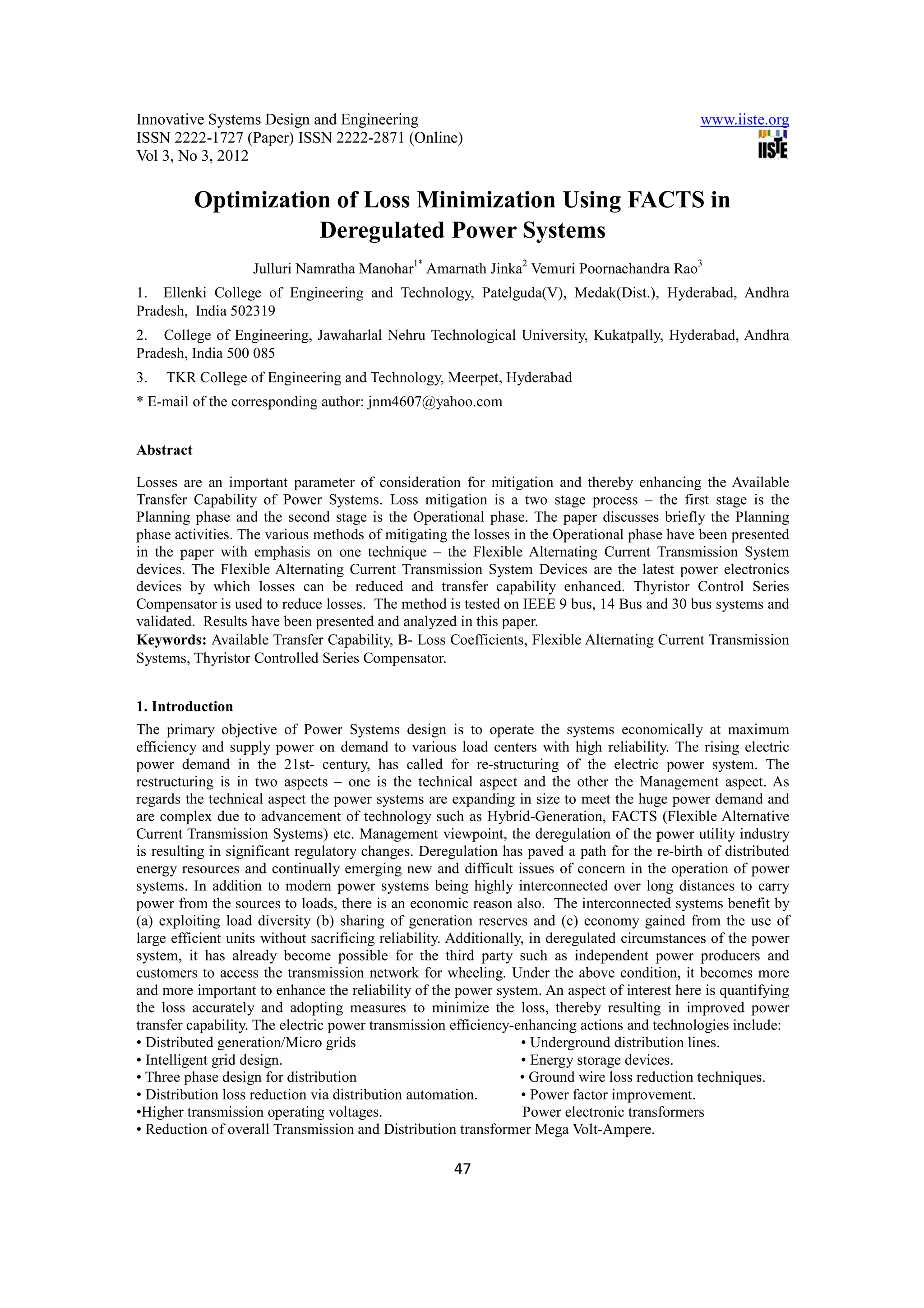 11optimization Of Loss Minimization Using Facts In Deregulated Power
