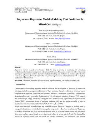 11.polynomial regression model of making cost prediction in mixed cost ...