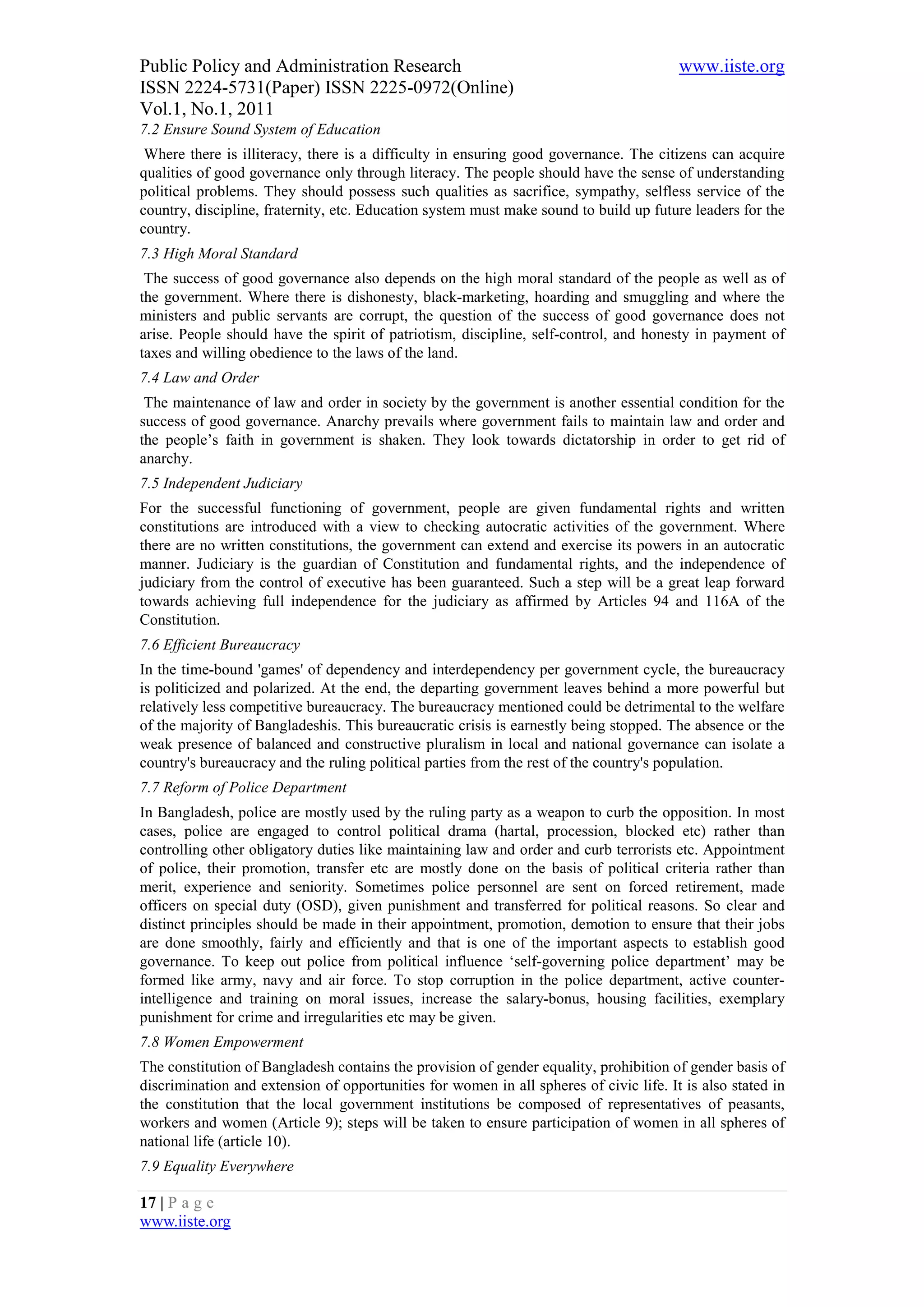 11.problems and possibilities of good governance in bangladesh hurdles ...