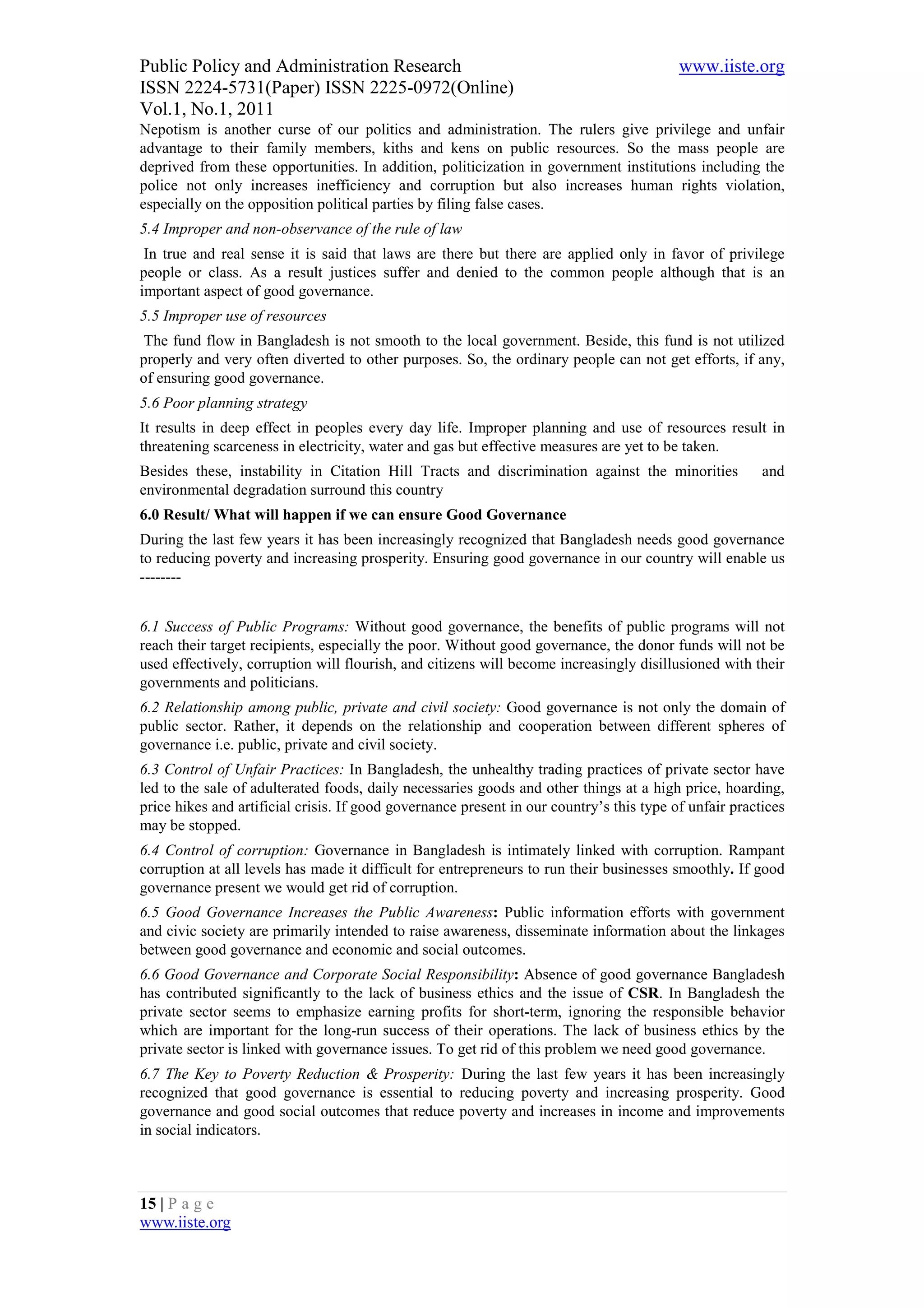 11.problems and possibilities of good governance in bangladesh hurdles to achieve sustainable ...