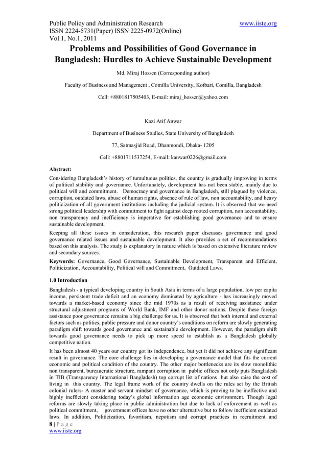 11.problems and possibilities of good governance in bangladesh hurdles ...