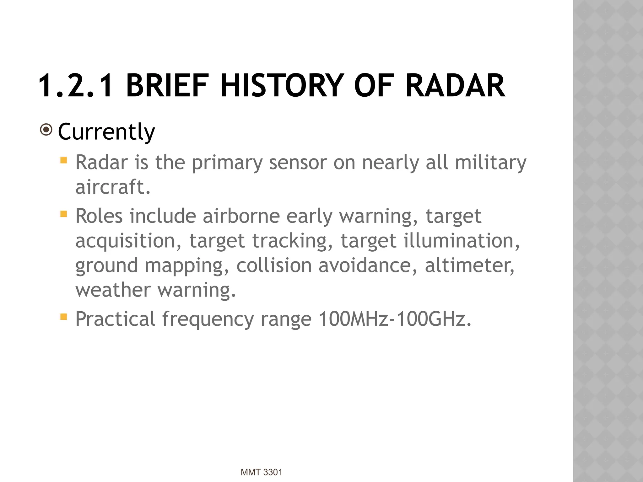 11-Radar-Fundamentals-Principles of radar Radar antenna Radar modes ...