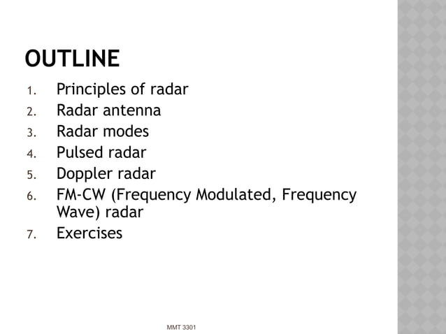 11-Radar-Fundamentals-Principles of radar Radar antenna Radar modes ...