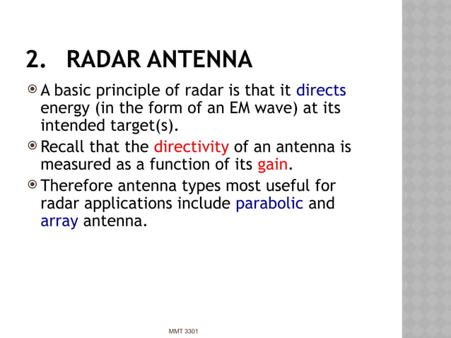 11-Radar-Fundamentals-Principles of radar Radar antenna Radar modes ...