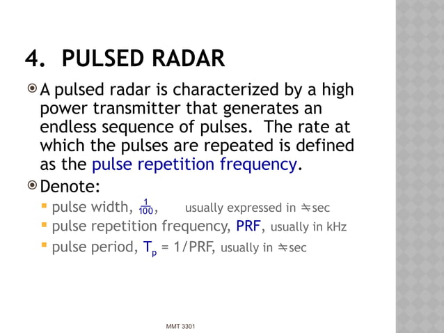 11-Radar-Fundamentals-Principles of radar Radar antenna Radar modes Pulsed radar Doppler radar ...